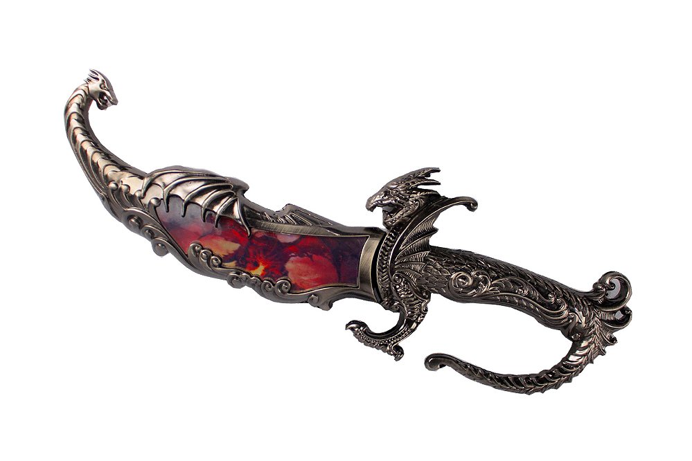 Adaga Aço Dragão Red Faca Espada Bainha Colecionador 38cm - Tenda Medieval