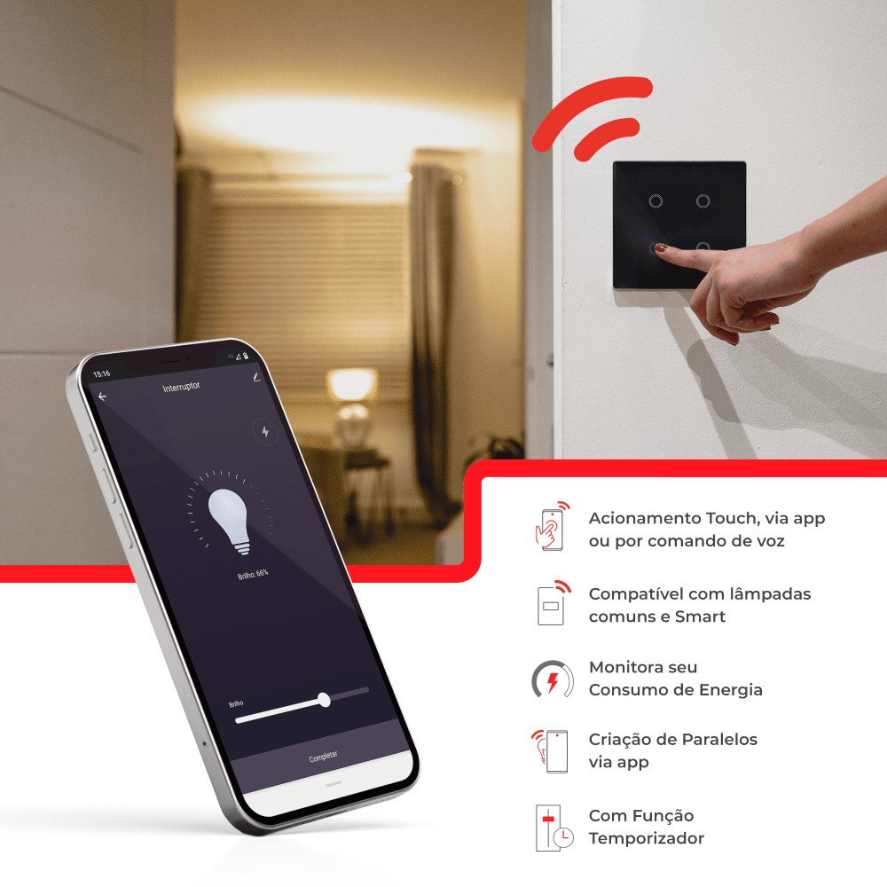 Interruptor Inteligente Steck 4X4" - 4 Módulos Touch - SMCI4PS2 - Loja ...