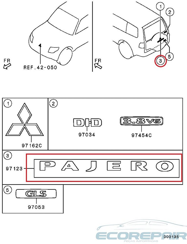 Emblema Pajero cobertura do estepe 7415A151HA - Ecorepair Peças Importadas