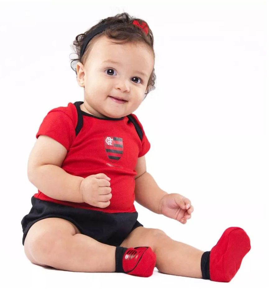 Kit bebê Flamengo menina 3 peças - Cia Bebê - Cia Bebê