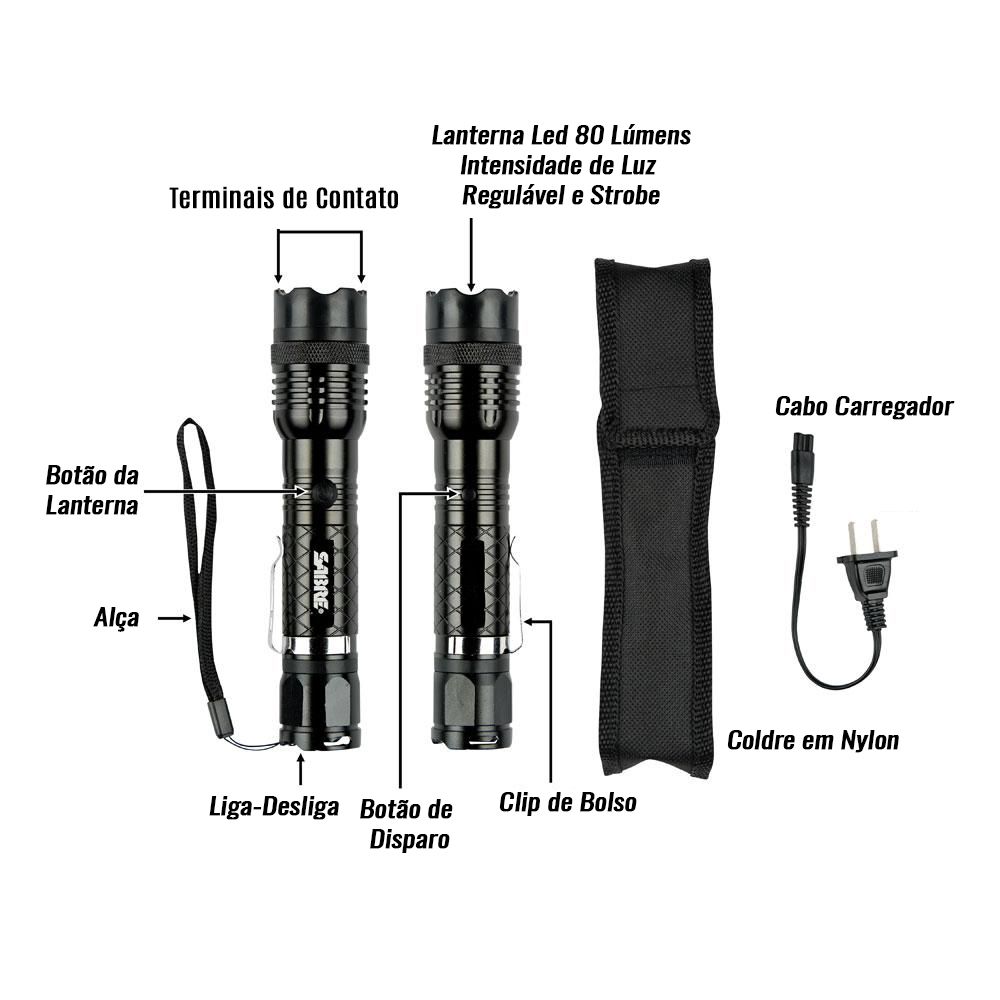 Arma De Choque Sabre Com Lanterna Led Modelo 37467 Taser Defesa Pessoal ...