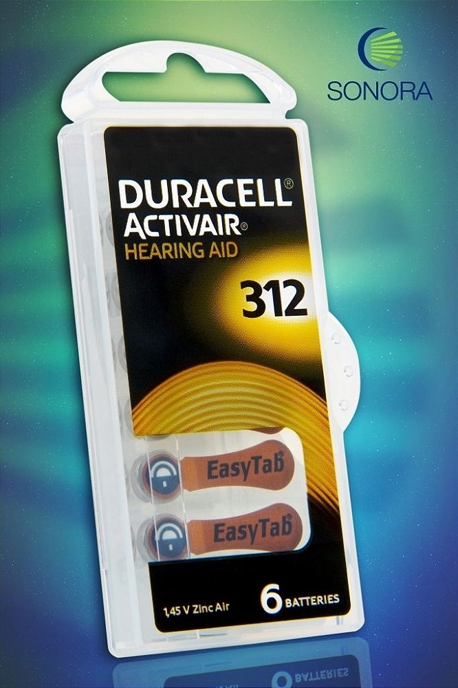 Duracell ActivAir 312 / PR41 - 10 Cartelas - 60 Baterias para Aparelho Auditivo - SONORAWEB PJ