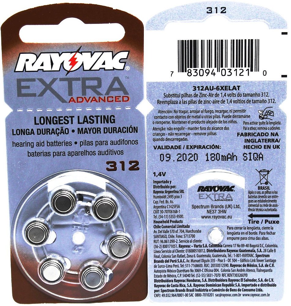 Rayovac 312 / PR41 - 10 Cartelas - 60 Baterias para Aparelho Auditivo - SONORAWEB PJ