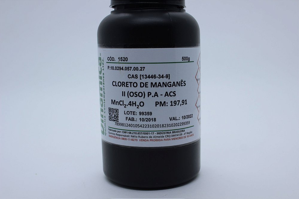 CLORETO DE MANGANES II OSO 4H2O PA 500G - Didática SP CLORETO DE MANGANES II OSO 4H2O PA 500G - Didática SP