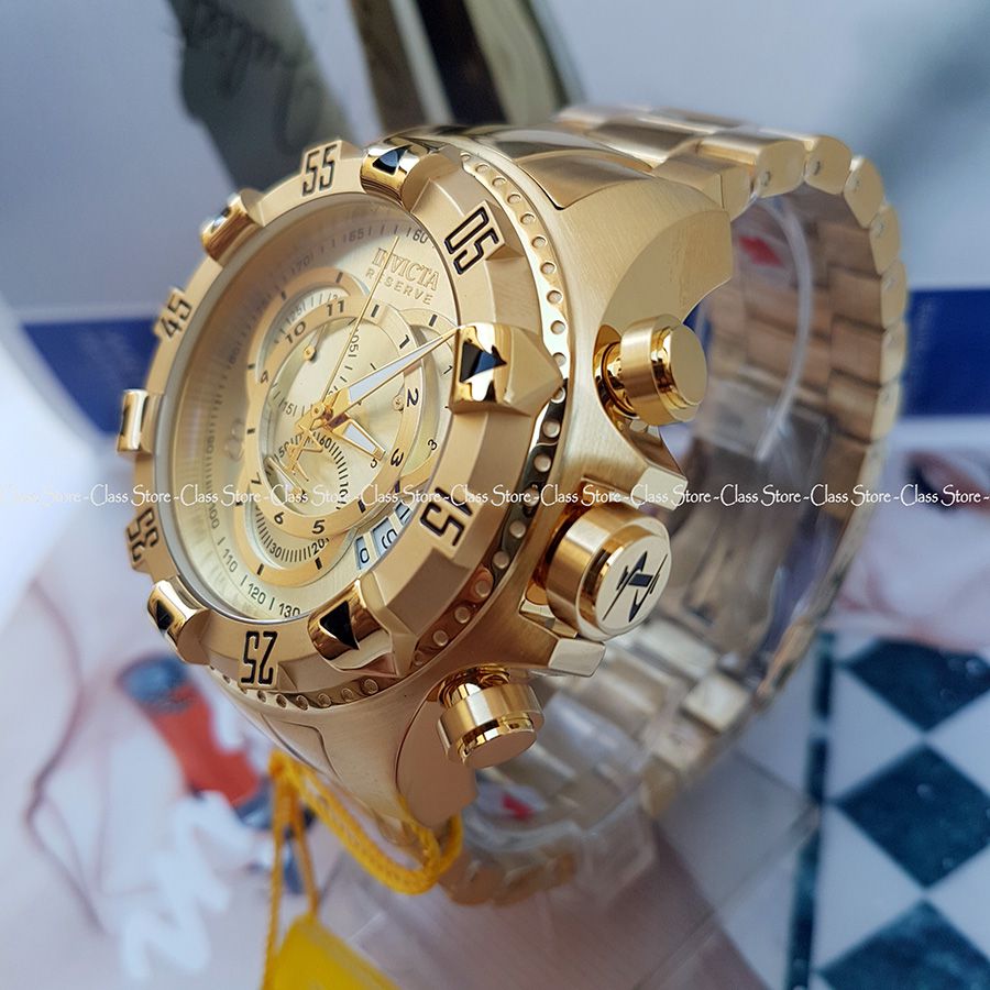 Relógio INVICTA Original Excurison Reserve 6471 banhado 18k a ouro cha - Class Store Importados ...