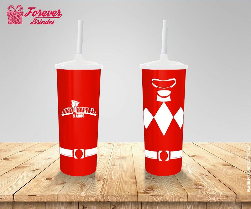 Copo Long Drink Com Tampa e Canudo Power Rangers - FOREVER BRINDES