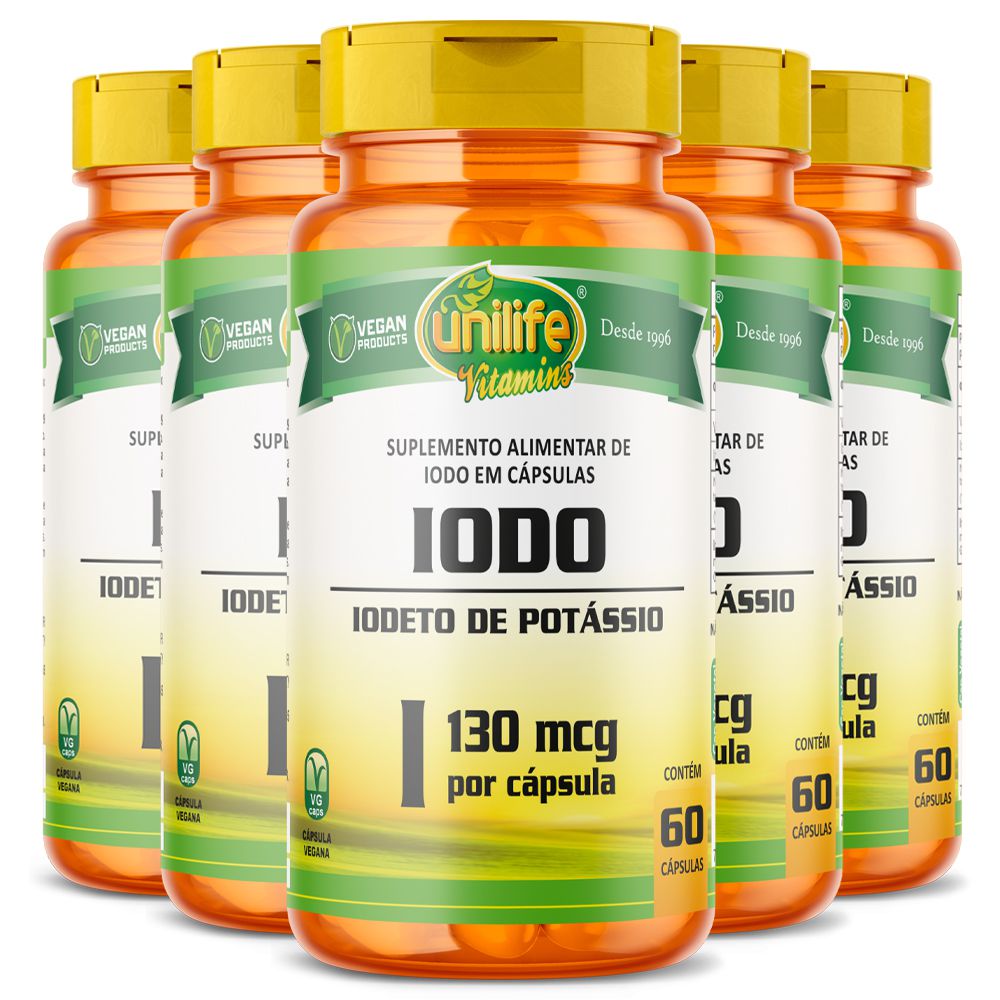Kit 5 Iodo Iodeto de Potássio Unilife 60 cápsulas - Edin