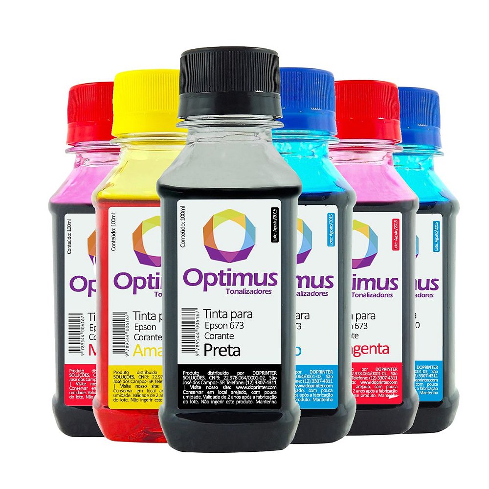 Kit 6 Tintas Epson L800 | 673 | T673120 EcoTank Optimus 600ml - Zip ...