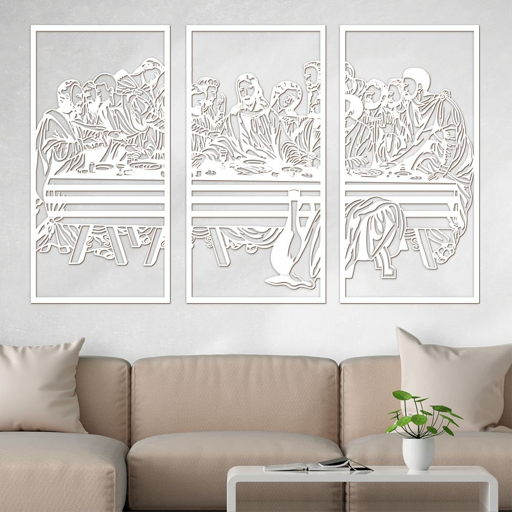 Trio de Painéis Decorativos - Santa Ceia - P55 - Lumina Decor