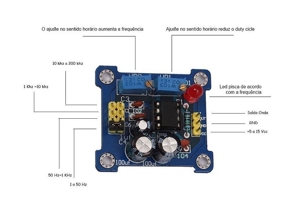 Kit Módulo NE555 Gerador de Pulso Frequência - 1Hz a 200kHz - DIY ...