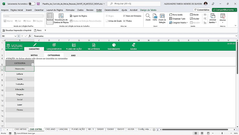 Planilha de Controle de Metas Pessoais SMART em Excel 6.0 - Vizual ... Planilha de Controle de Metas Pessoais SMART em Excel 6.0 - Vizual ...