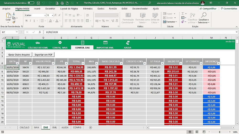 Planilha de Conferência do ICMS-ST Fiscal para Autopeças em Excel 6.0 ...