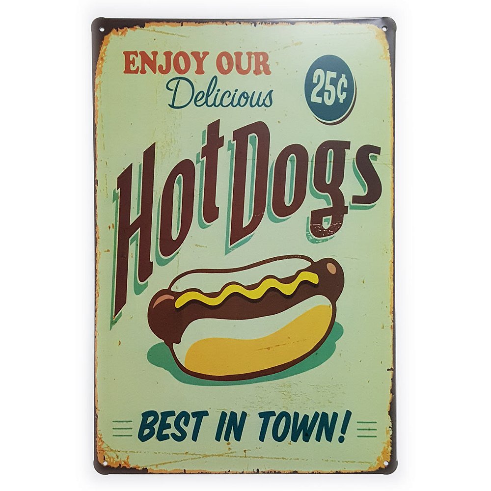 Placa de Metal Hot Dogs - 30 x 20 cm - Yaay | Presentes Criativos ...