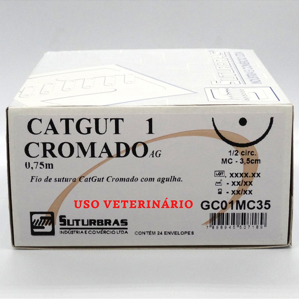 FIO DE SUTURA CATGUT 1 COM AGULHA 3,5 cm - Loja Suturbras - 30 Anos ...