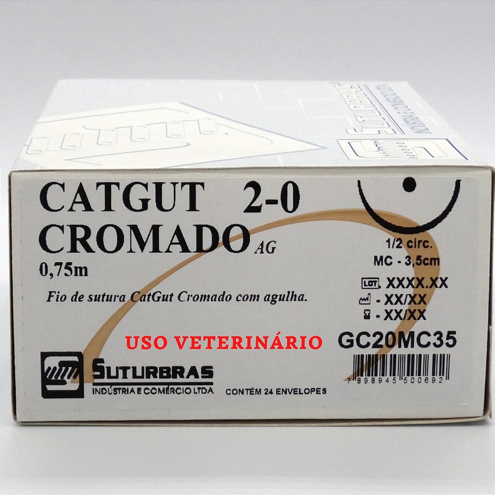 FIO DE SUTURA CATGUT 2-0 COM AGULHA 3,5 cm - Loja Suturbras - 30 Anos ...