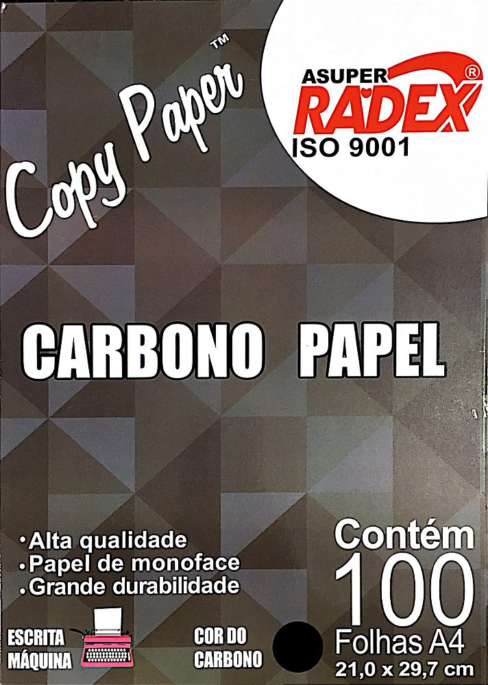 PAPEL CARBONO A4 PRETO C/100 FOLHAS - RADEX - Papelaria Zap Ltda ...