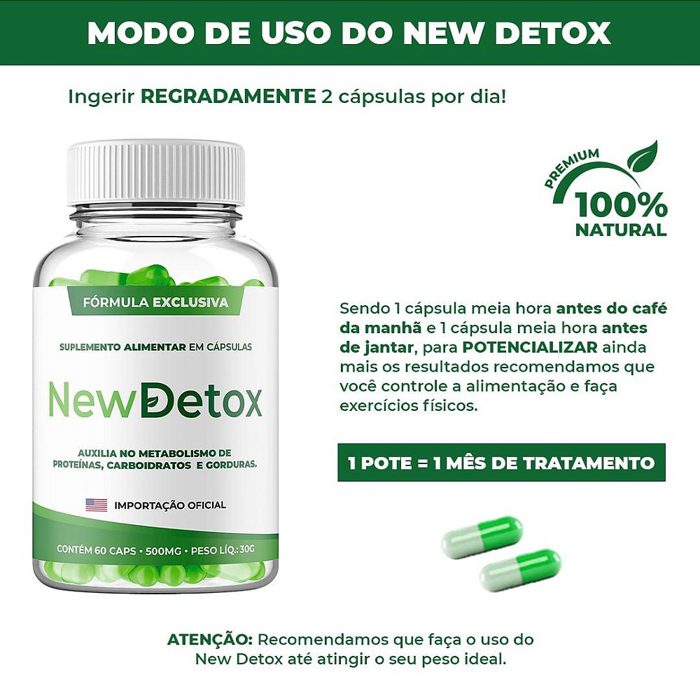 1 Pote New Detox - Emagrecedor 100% Original,Aproveite - Slimming Store