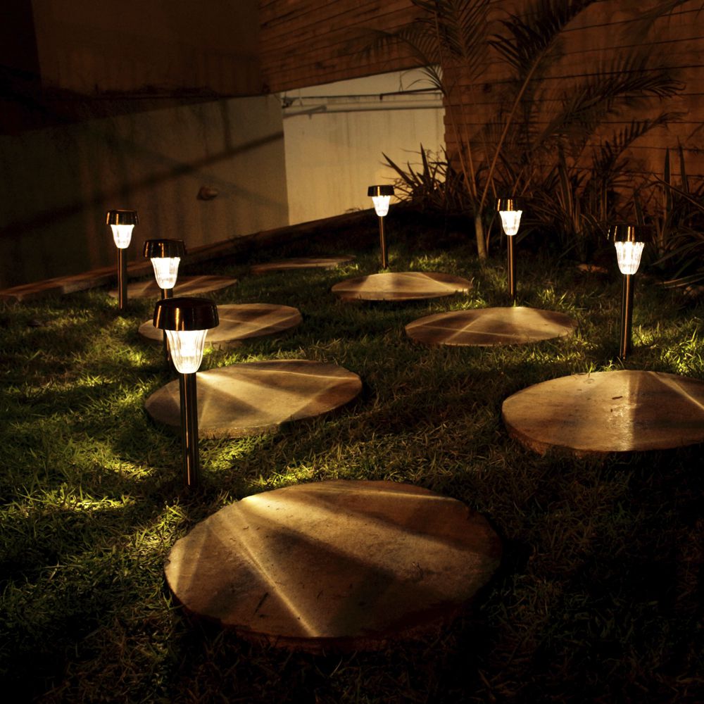 Luminária Solar Poste Balizador de Jardim Inox Super LED 10x Mais Fort ...