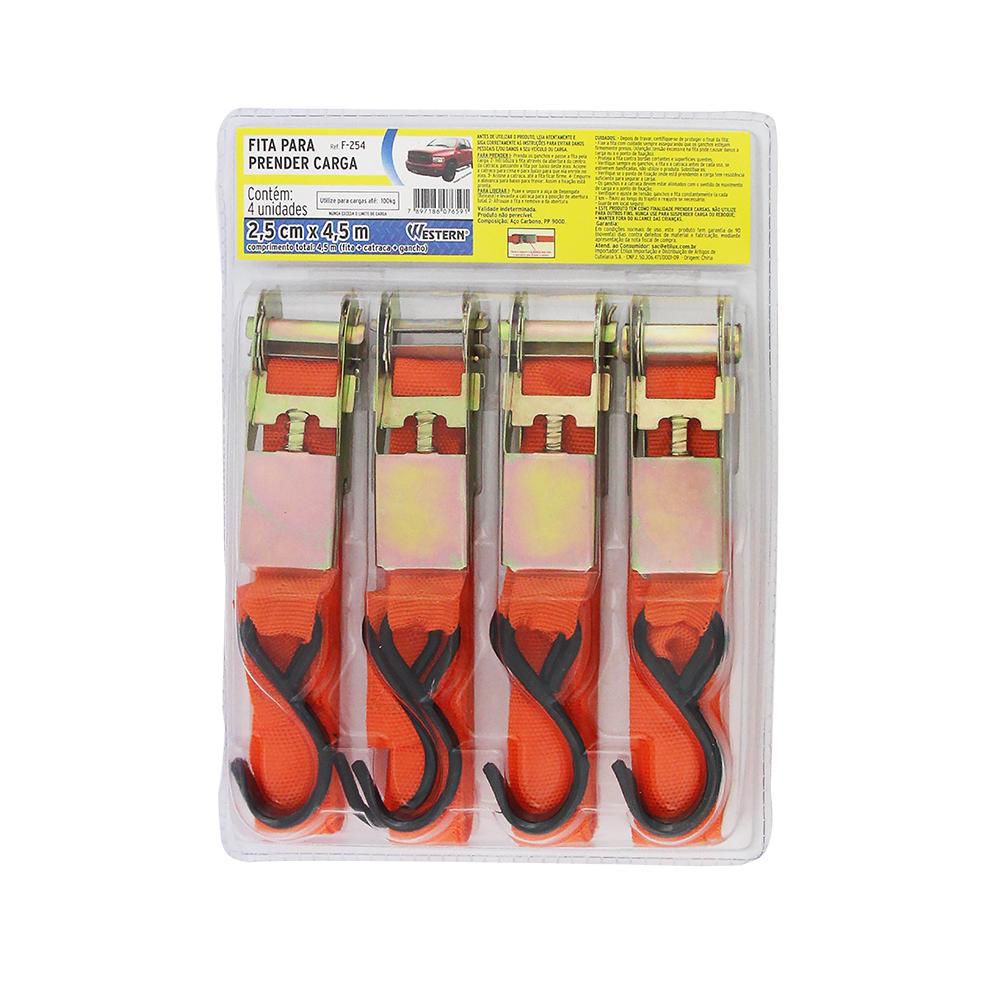 Kit 4 Cinta Catraca Prender Cargas 4,5M x 2,5Cm F-254 50Kg Western ...