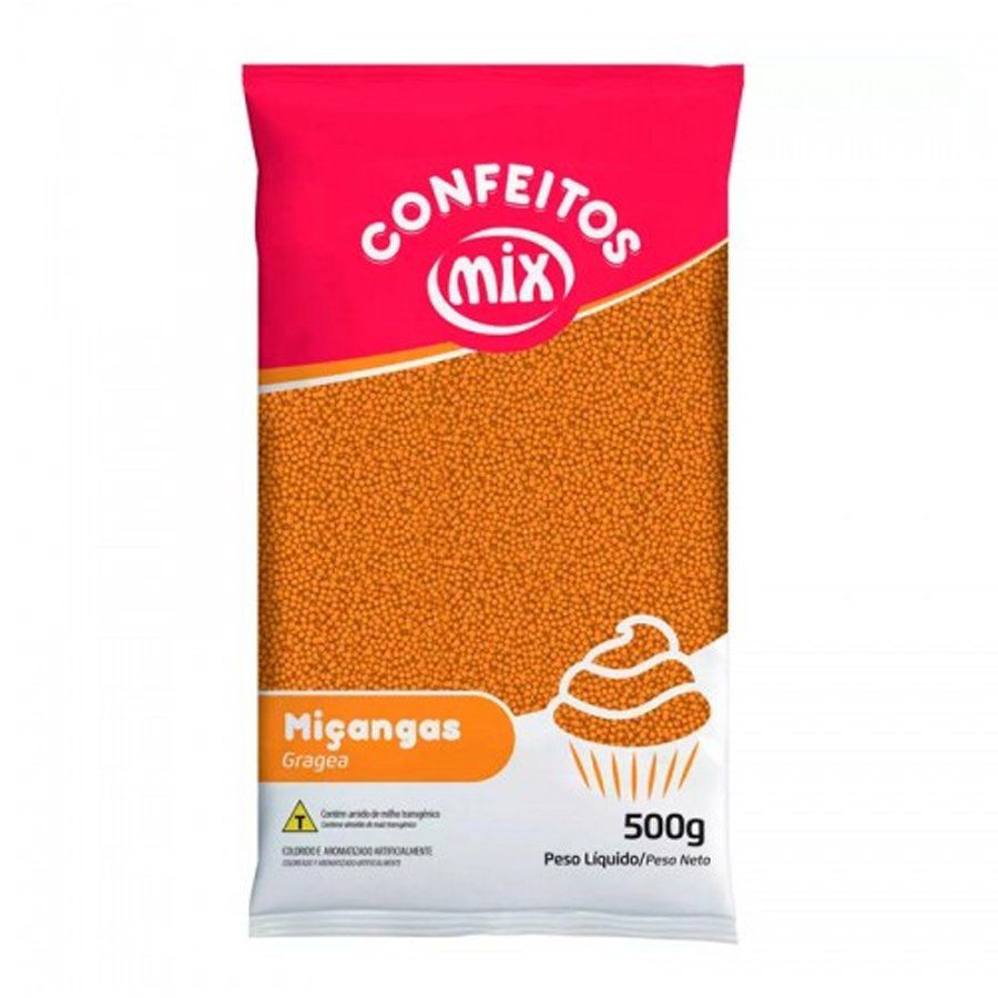 Confeito Miçanga Laranja 500g - Mix - Rizzo - Rizzo Embalagens