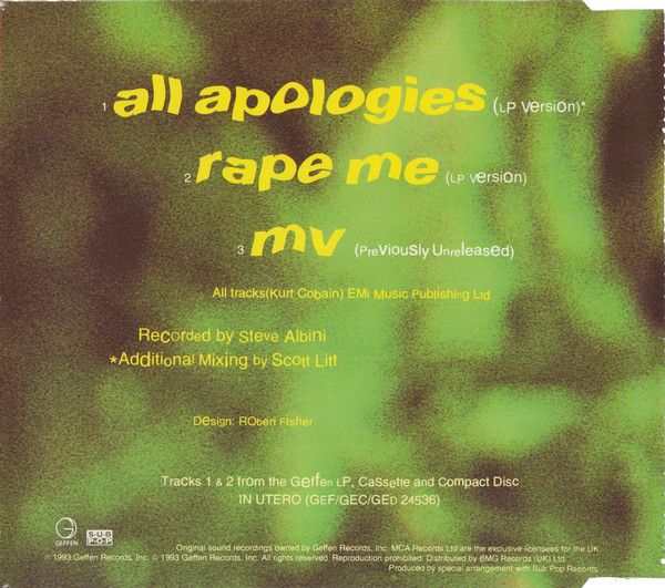 CD Nirvana ‎‎– All Apologies Rape Me MV (Single) - Colecionadores ...