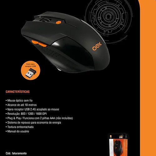 MOUSE GAMER OEX VERTEX WIRELESS MS400 1600DPI - Evolutek Informática ...