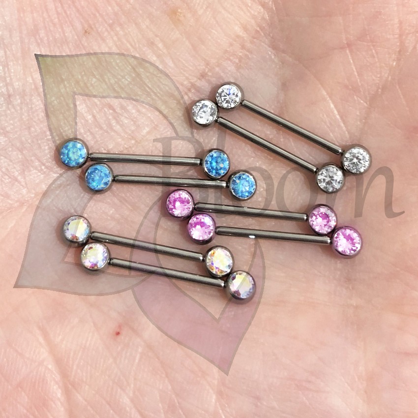 Piercing 100% Titânio - Barbell Mamilo com Zircônia Fecho Push Pin - 2 ...