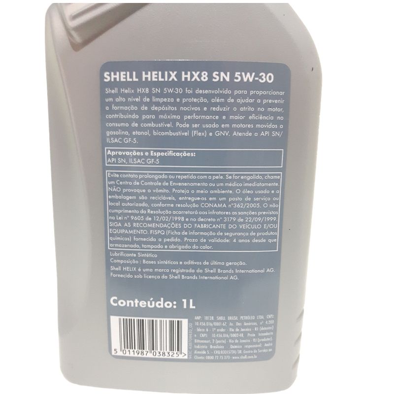 Óleo Shell Helix Hx8 5w30 Api Sn 100% Sintético 1 Litro - Renovada Auto ...