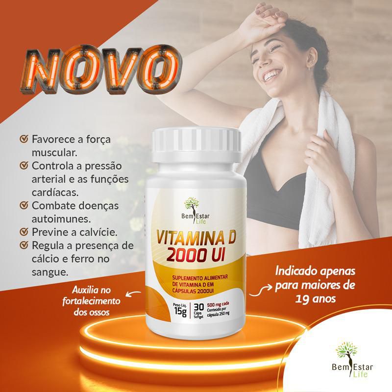 Vitamina D 2000 UI 30 cápsulas - Bem Estar Life MT