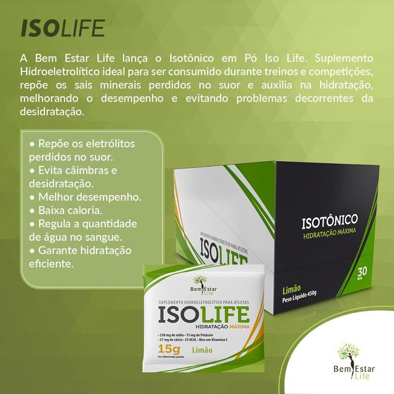 Isotônico em pó IsoLife - 15 SACHET de 15 GR - Bem Estar Life MT