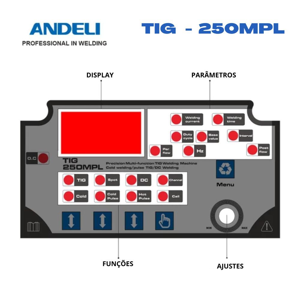 Máquina de solda TIG DC- COLD Fria Pulsada Andeli 250A - Chico soldas | Loja de Soldagem ...