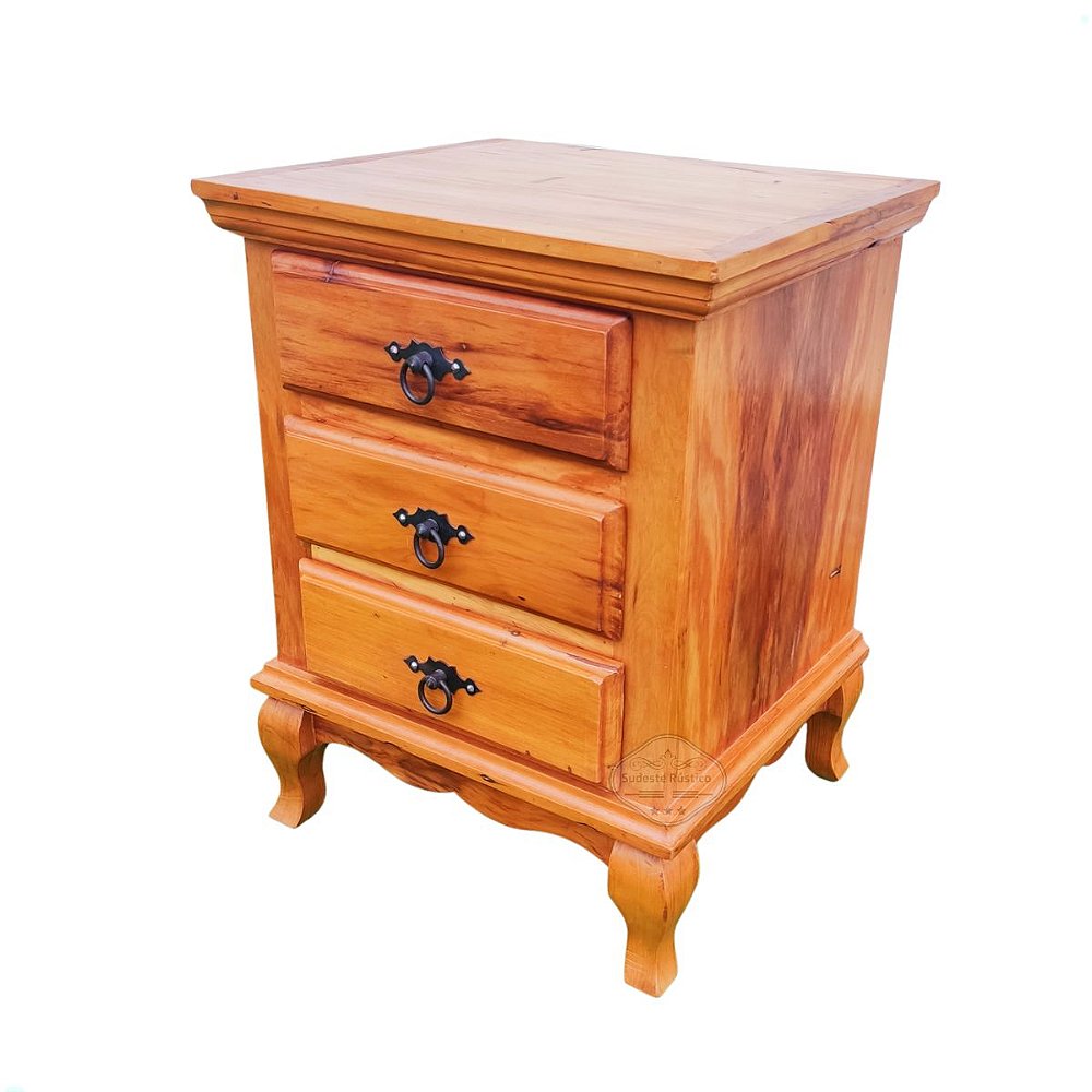 Mesa de Cabeceira 3 Gavetas com Pé Luiz XV Madeira de Demolição Sudeste ...