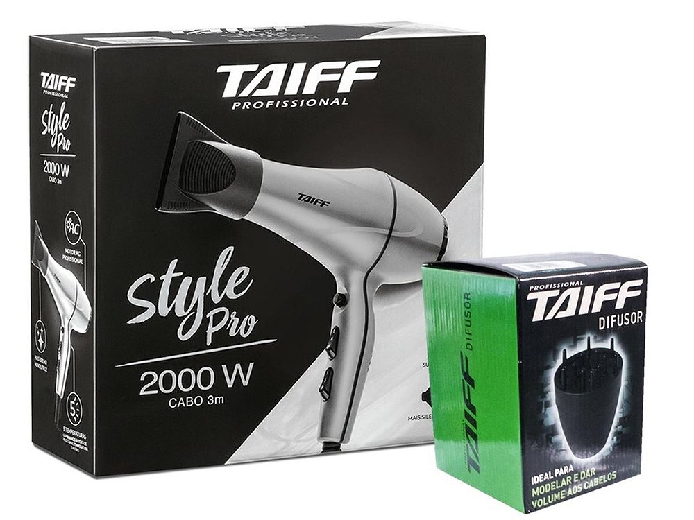 KIT TAIFF - SECADOR CABELO PROFISSIONAL STYLE PRO 2000W PRATA 127V ...