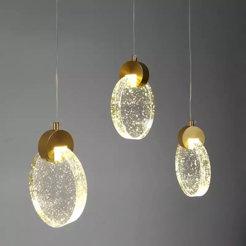 Lustre Pendente Disco Bolhas Cristal Dourado LED 6W 15cm 3000K Bivolt ...