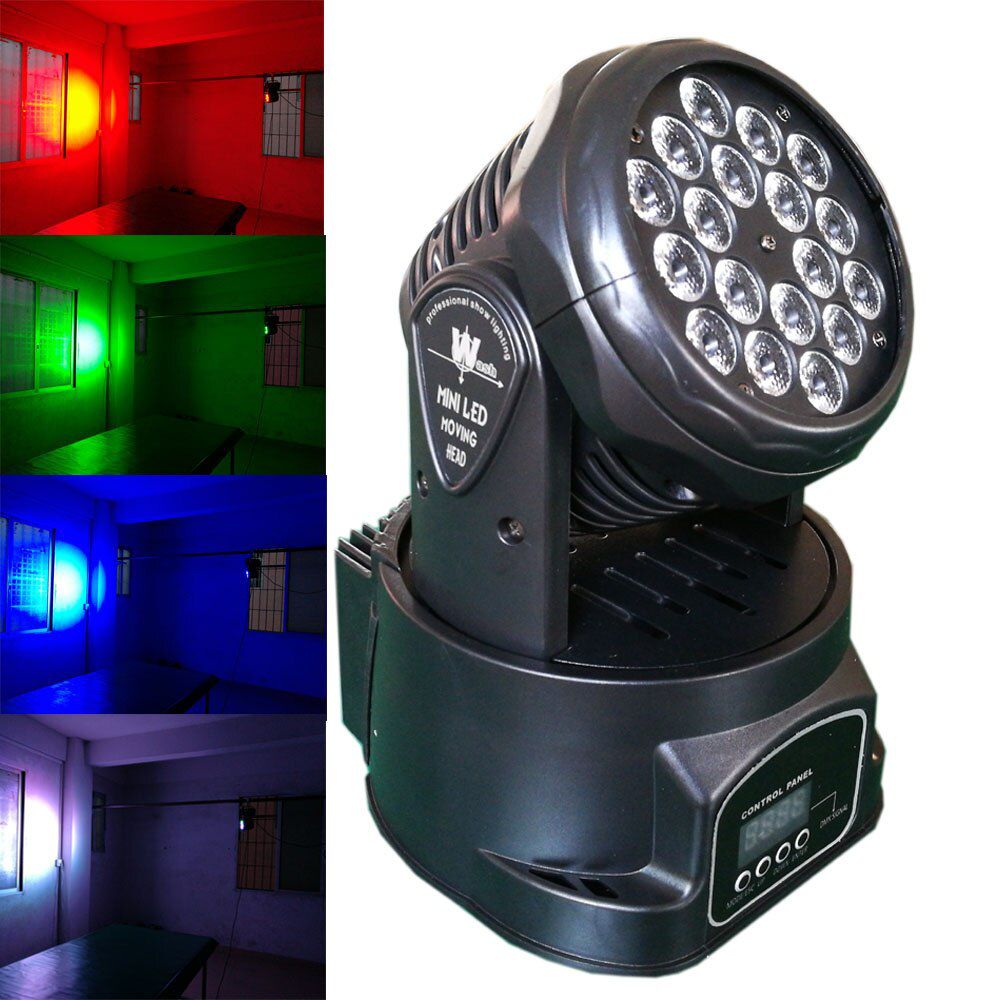 Mini Moving Head 18 LED RGB 3W Wash Iluminação Profissional Dj Festa ...