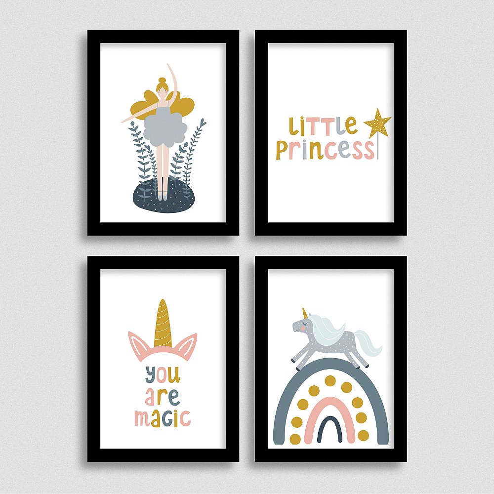 Quadro Decor Quarto de Menina - Fada Little Princess Unicórnio Boho ...