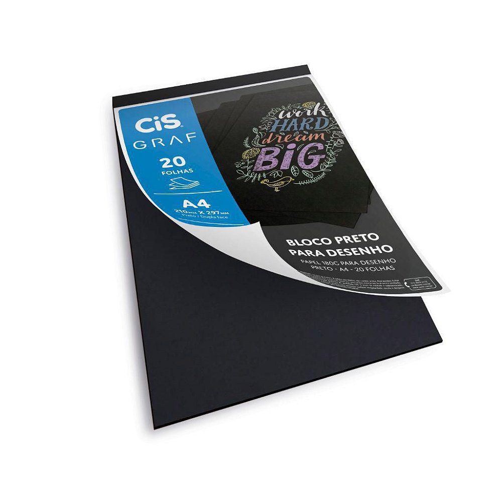 Bloco A4 180g/m 20f Preto - Cis - D+ Papelaria - Novidades dmais pra vc