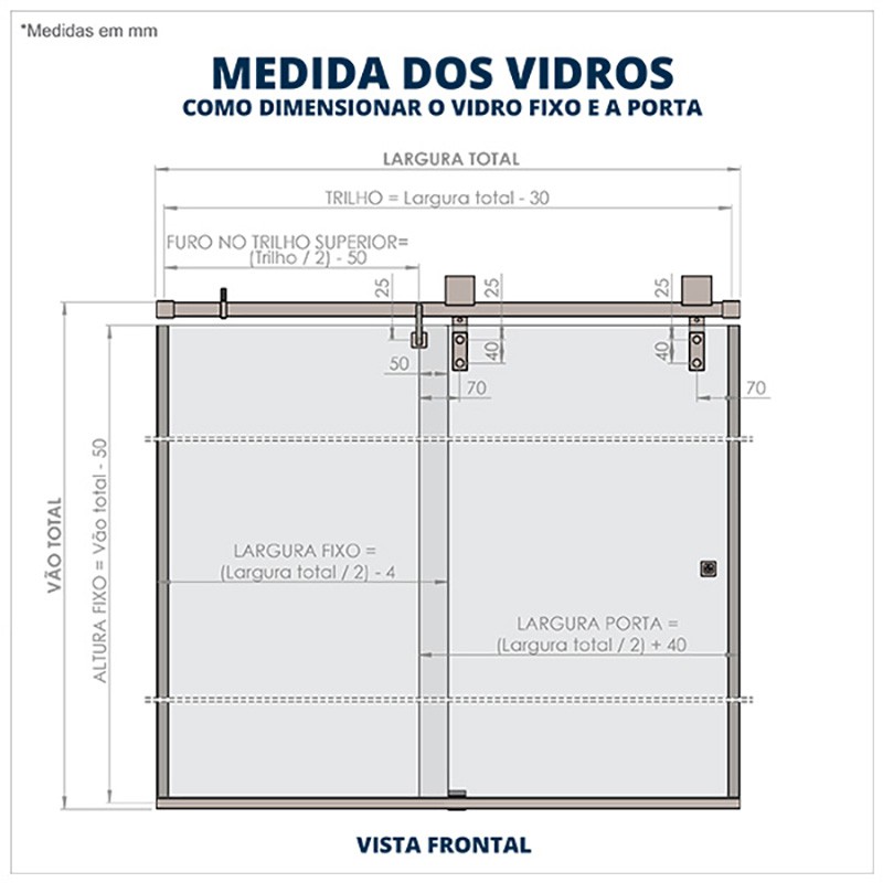 Kit box para banheiro com porta de correr reta, perfil quadrado com ro ...