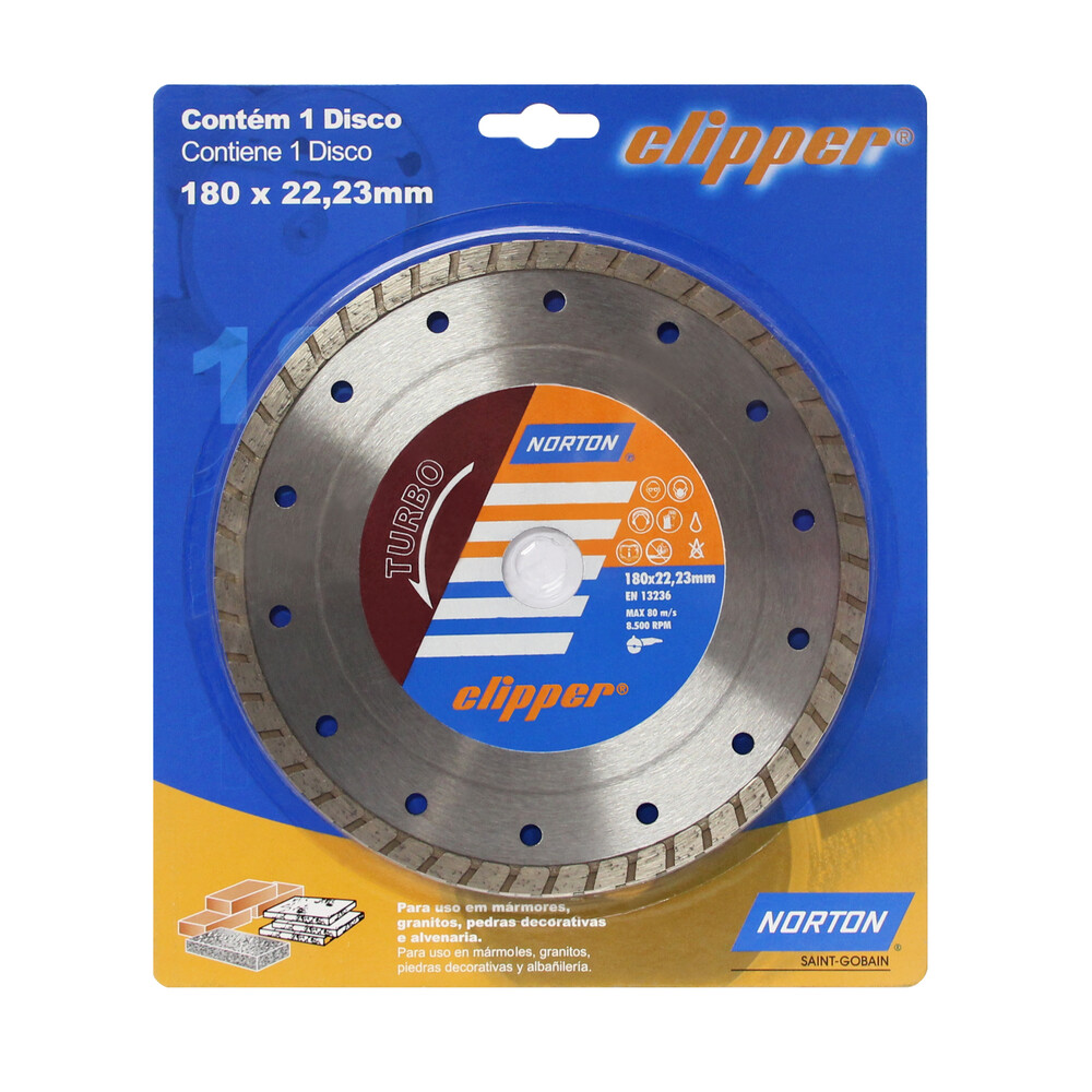 Caixa com 5 Disco de Corte Clipper Turbo Diamantado 180 x 8 x 22,23 mm ...