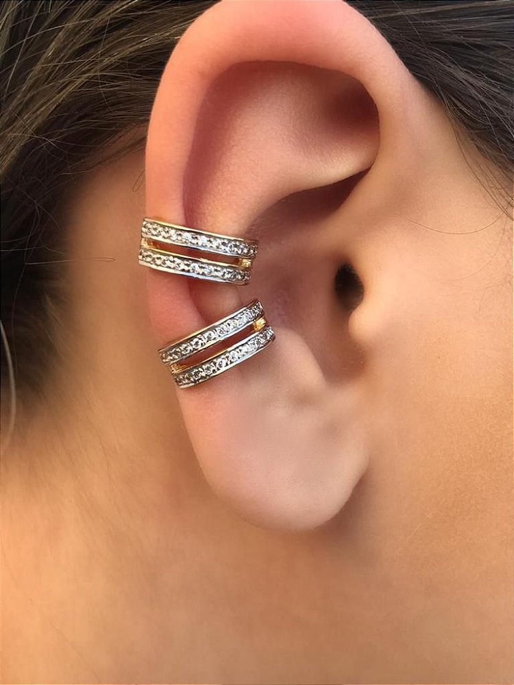 Piercing Falso Fake Orelha Cartilagem Folheado a Ouro - Shelook ...