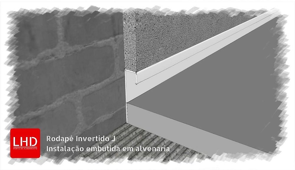 Perfil Rodapé Invertido 3m LHD com nicho para LED para embutimento em ...