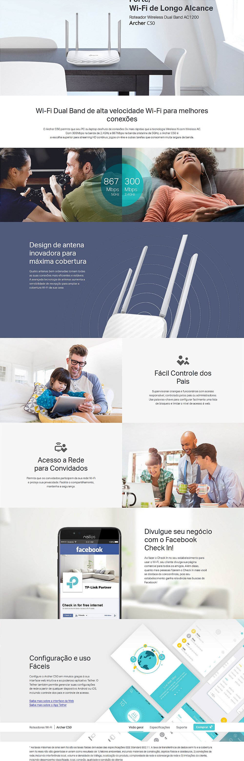 Roteador Wireless Dual Band AC1200-C50-Tp-link - Conexão sem limites