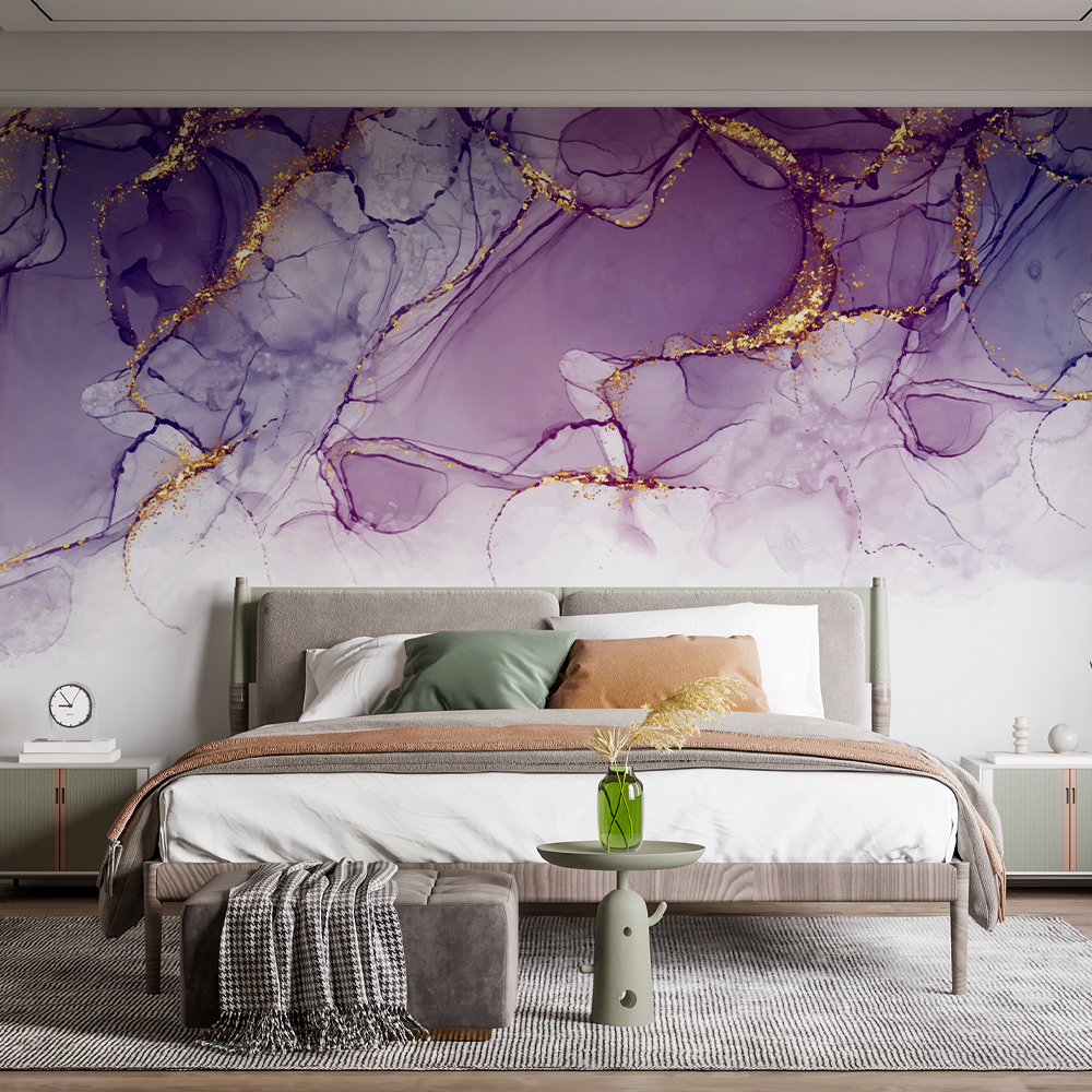 Papel De Parede Roxo Claro E Dourado