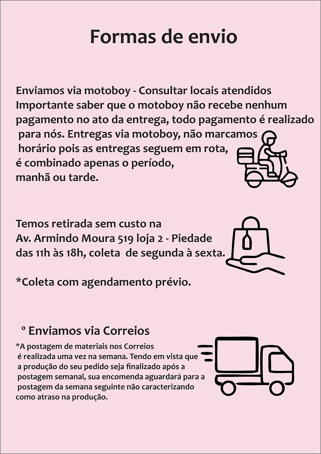 Formas de envio - Carimbos & Marias