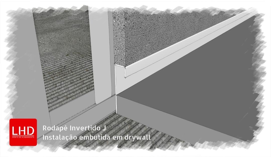 Perfil Rodapé Invertido 3m LHD com nicho para LED para embutimento em ...