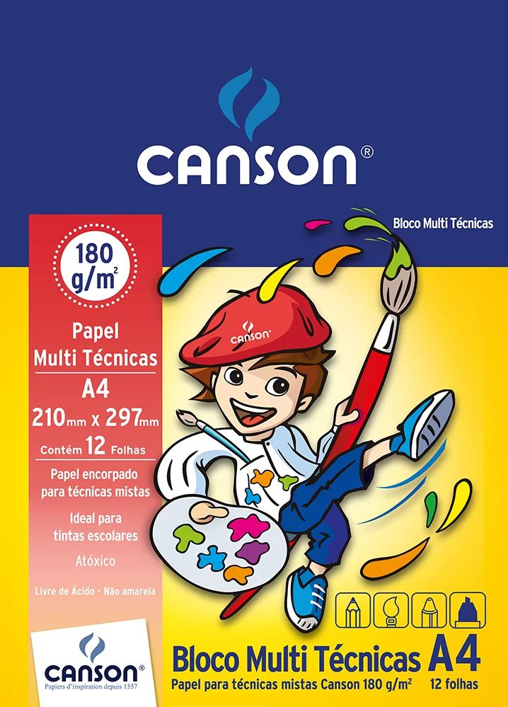 Bloco A4 Pintura Infantil Multi Tecnicas 180g com 12 Folhas Canson Artes e Formas Papelaria