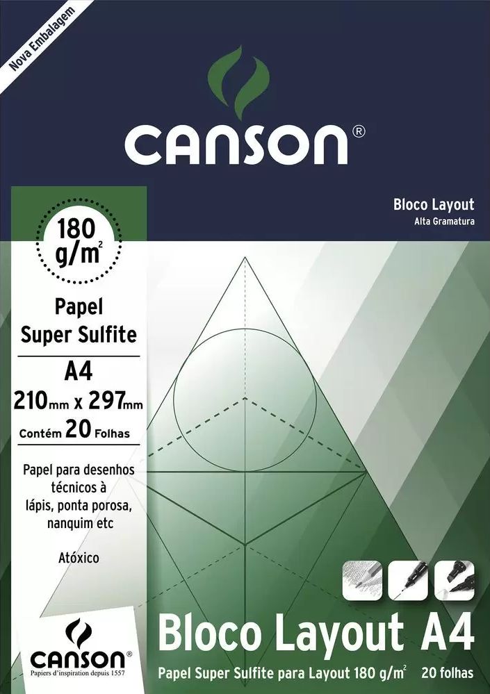Bloco A4 Layout Tecnico 180g com 20 Folhas Canson Artes e Formas Papelaria
