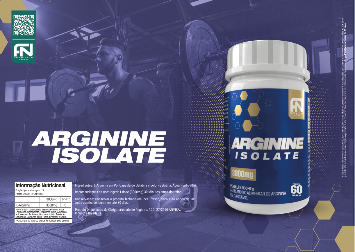 Arginina Isolate 100% Pura 3000mg 60 Capsulas - Force Nutrition Labs