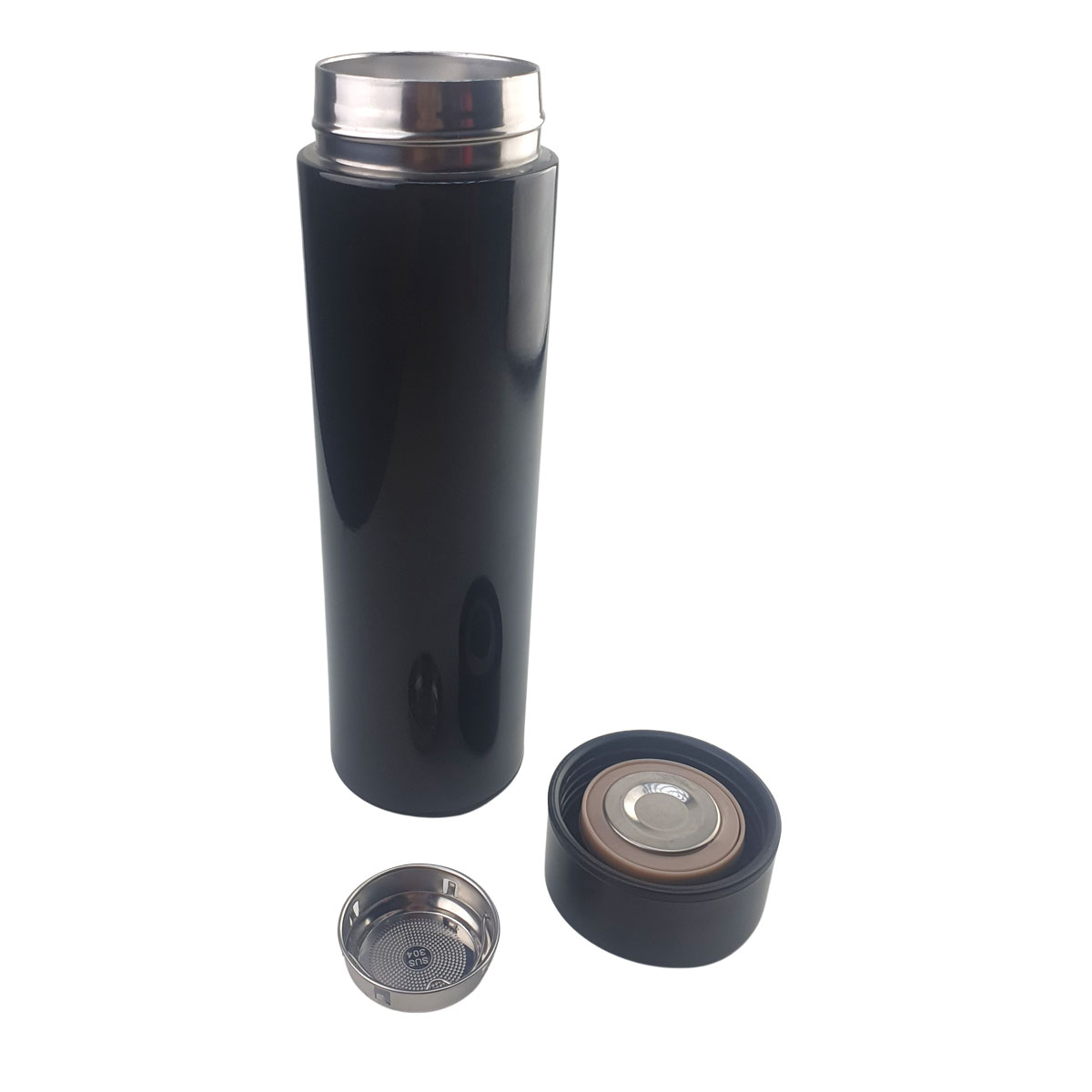 Garrafa Térmica Aço Inox com Termômetro Led 500ml Preto Glitter ...