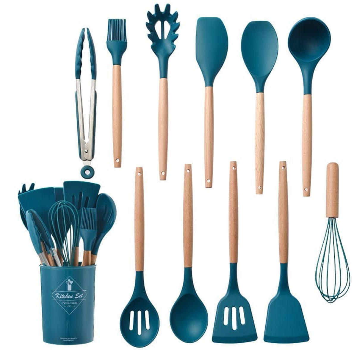 Kit Utensílios de Cozinha de Silicone com Suporte Azul 12 peças ...